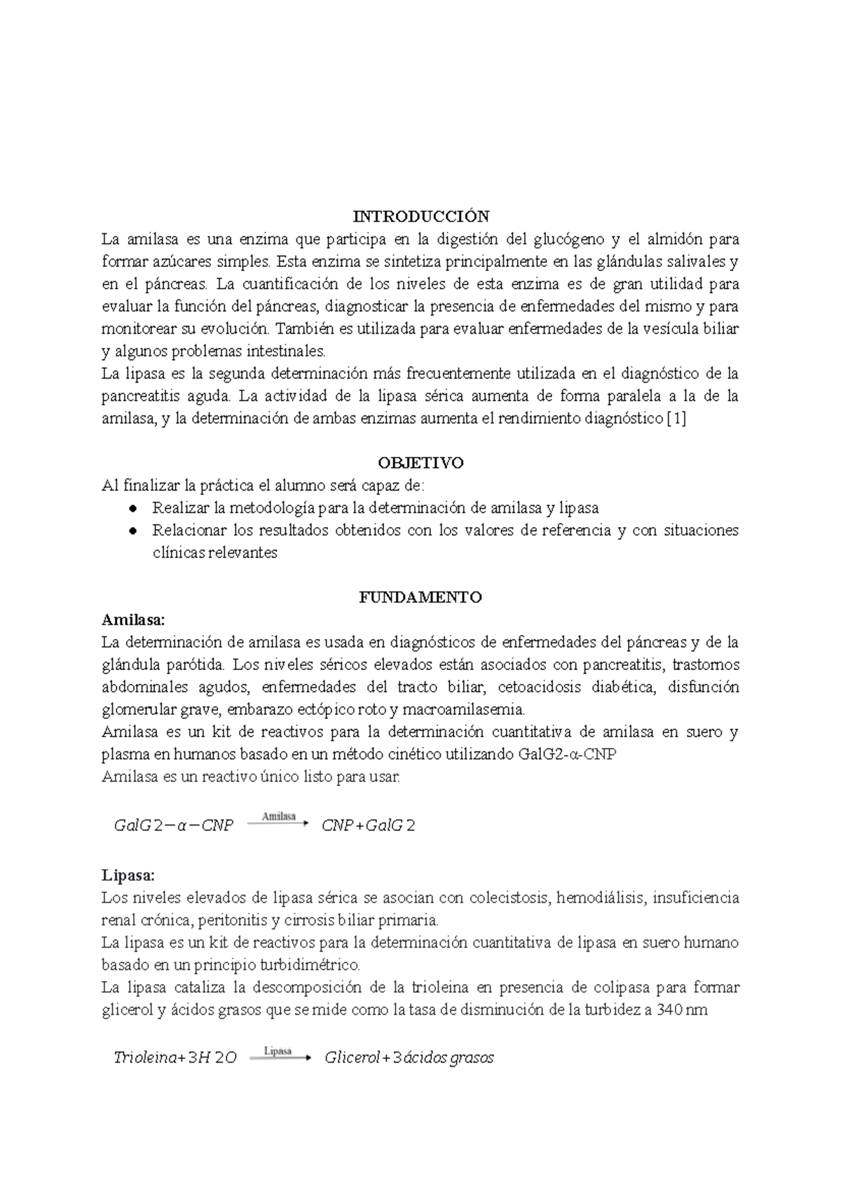 amilasa y lipasa - INTRODUCCIÓN La amilasa es una enzima que participa ...