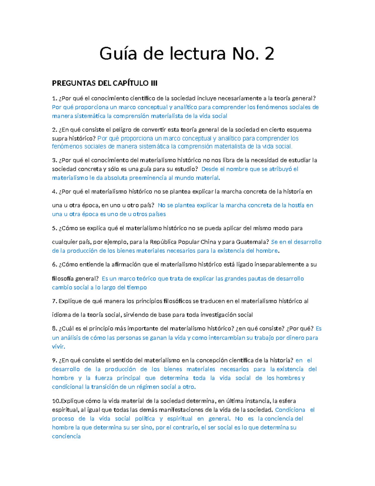 Guía de lectura socio - hoja - Guía de lectura No. 2 PREGUNTAS DEL CAPÍTULO III 1. ¿Por qué el ...