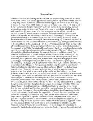 Essay Notes - Notes There is a common misconception that hypnosis is a ...