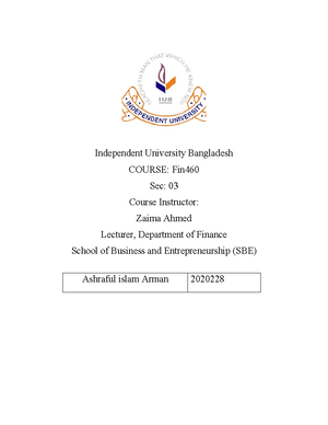 FIN460 Outline - Course Code: FIN Course Title: Investment Management ...