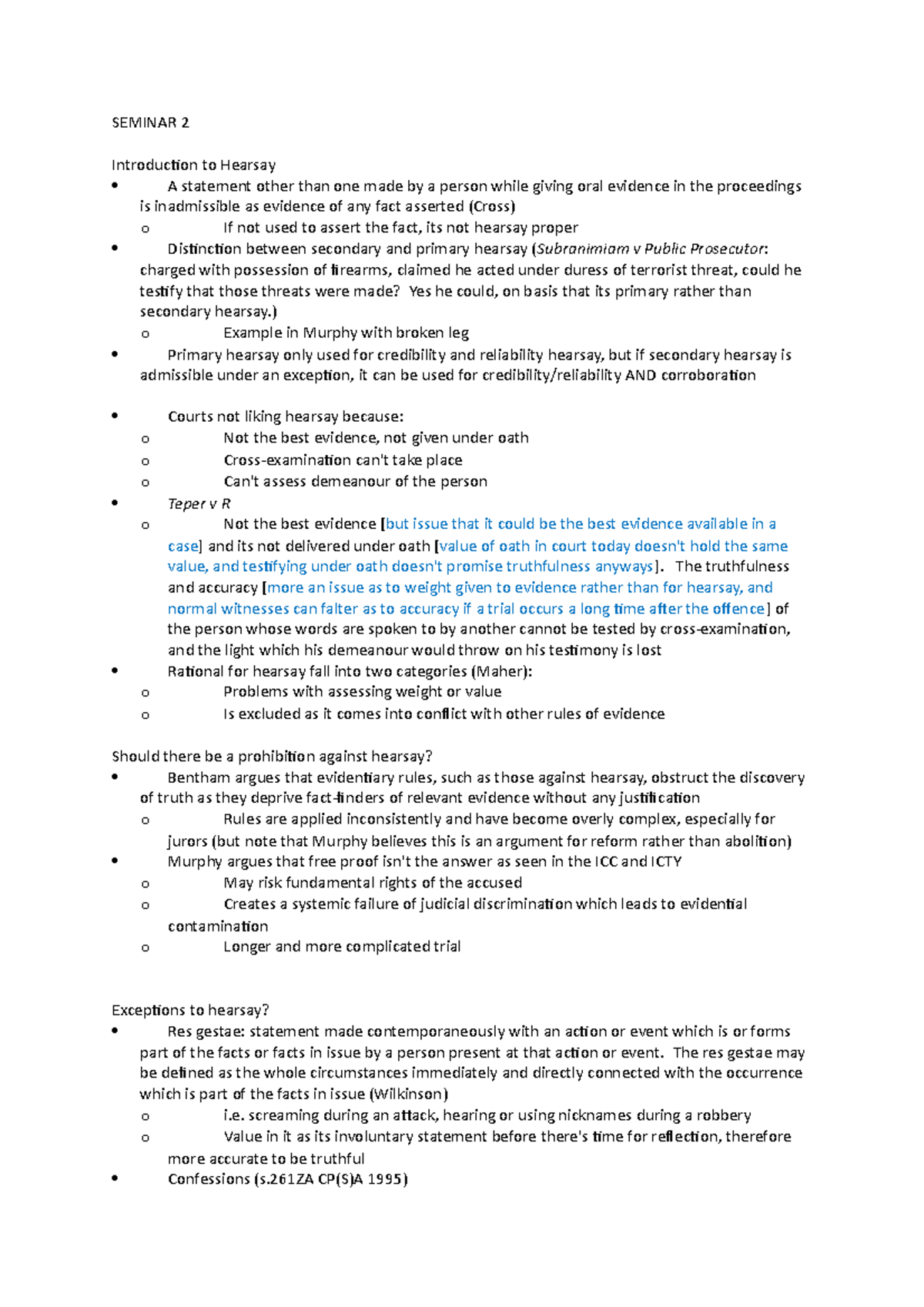 Seminar 2 - Detailed notes of what Tutor said / answer for questions ...