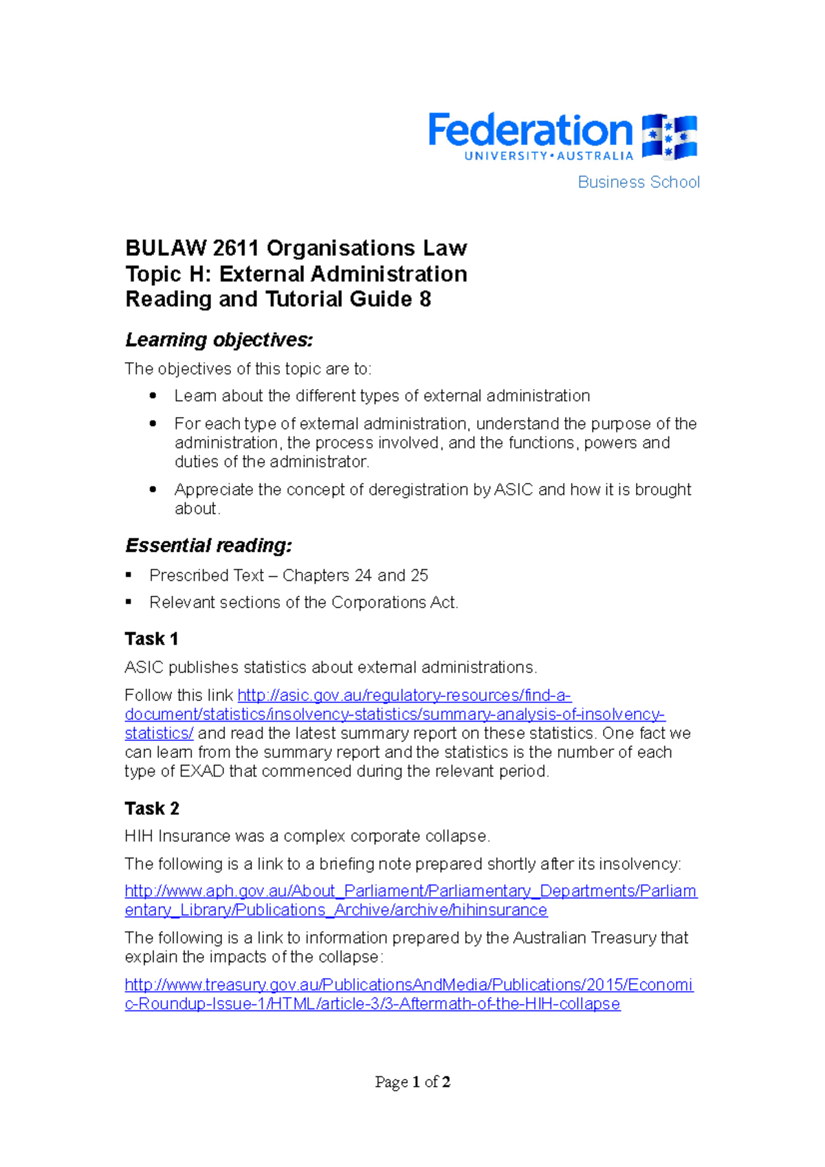 Bulaw 2611 Topic I Reading and Tutorial Guide - Business School BULAW ...