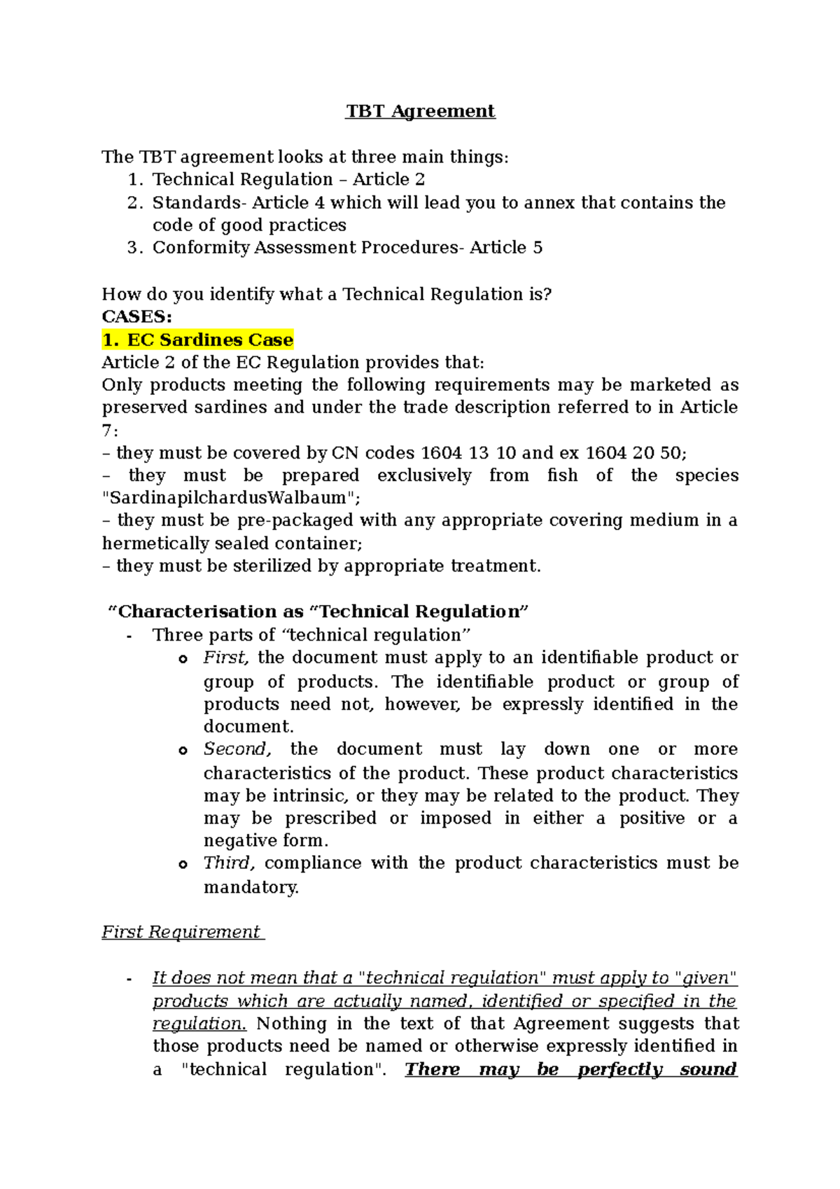 TBT Agreement - Technical Regulation – Article 2 2. Standards- Article ...