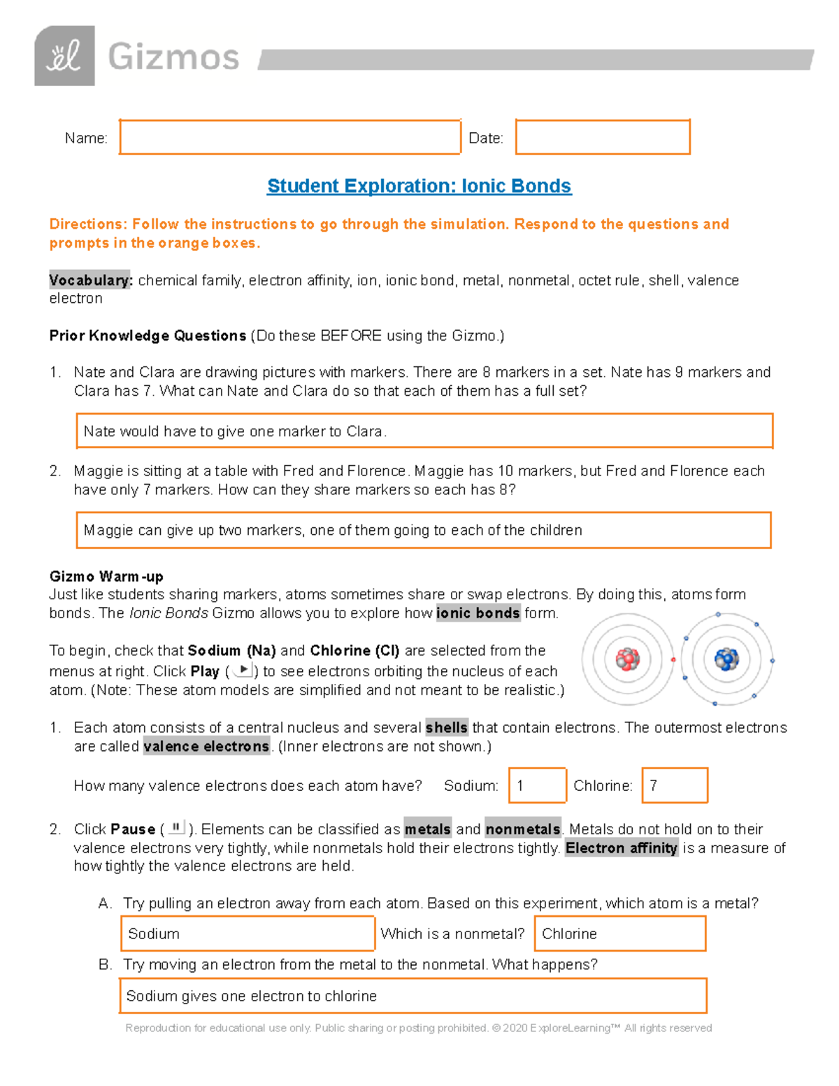Ionic Bonds SE assignment - Name: Date: Student Exploration: Ionic ...