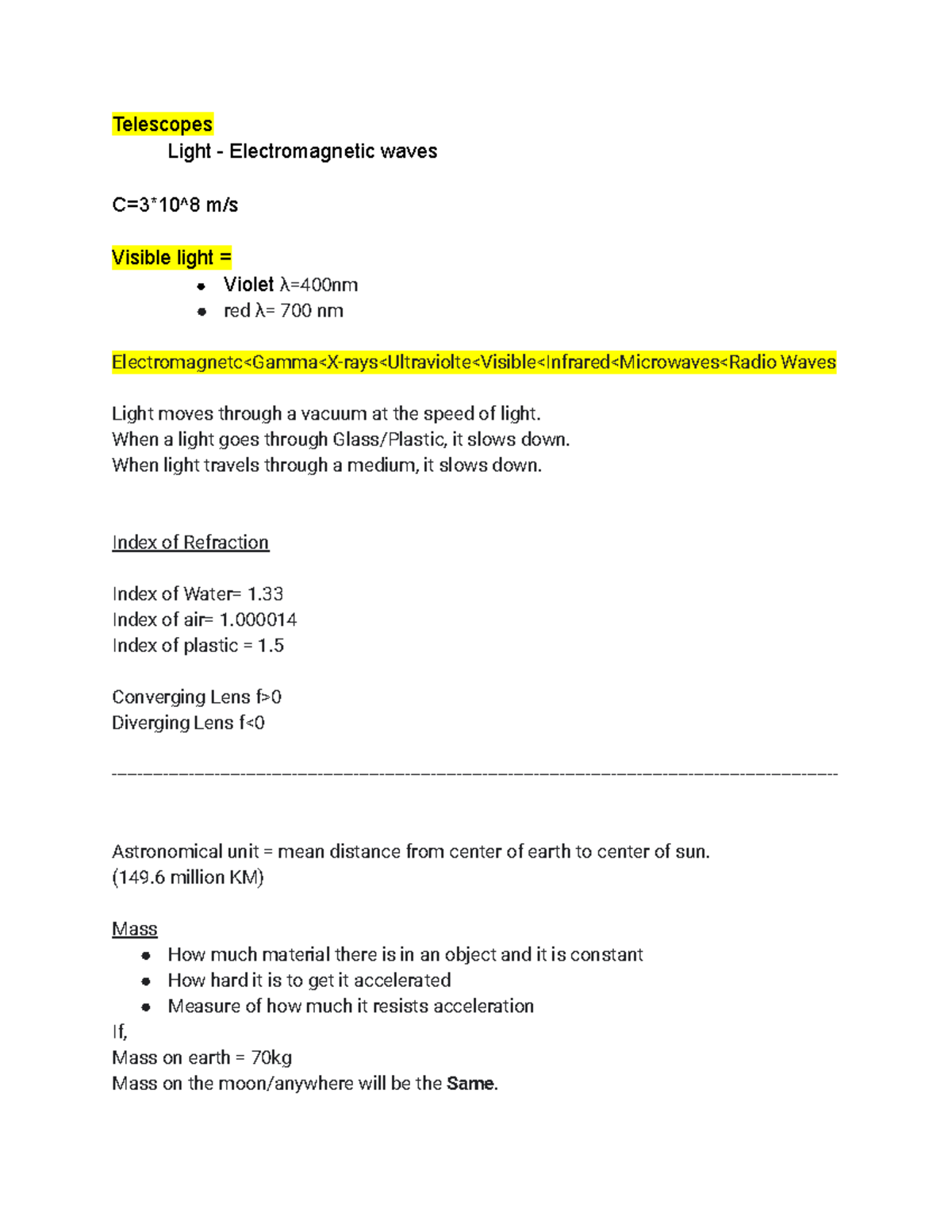 General Astronomy 09 28 - Telescopes Light - Electromagnetic waves C=3* ...