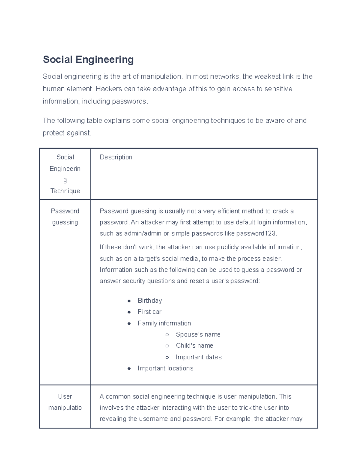 11.7.2 Password Attack Facts - Social Engineering Social engineering is ...
