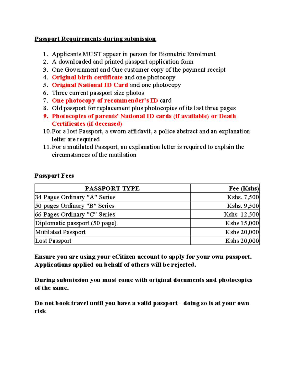 Kenyan Travel Passport Requirements - Passport Requirements during ...