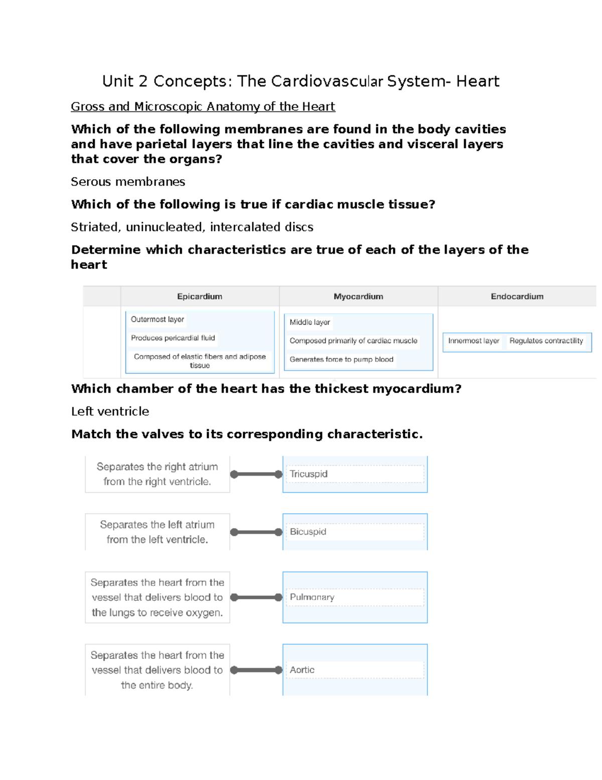 Week 2 Concepts: The Cardiovascular System- Heart - Unit 2 Concepts ...