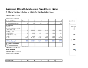 Experiment 34 An Equilibrium Constant - Experiment 34– An Equilibrium ...