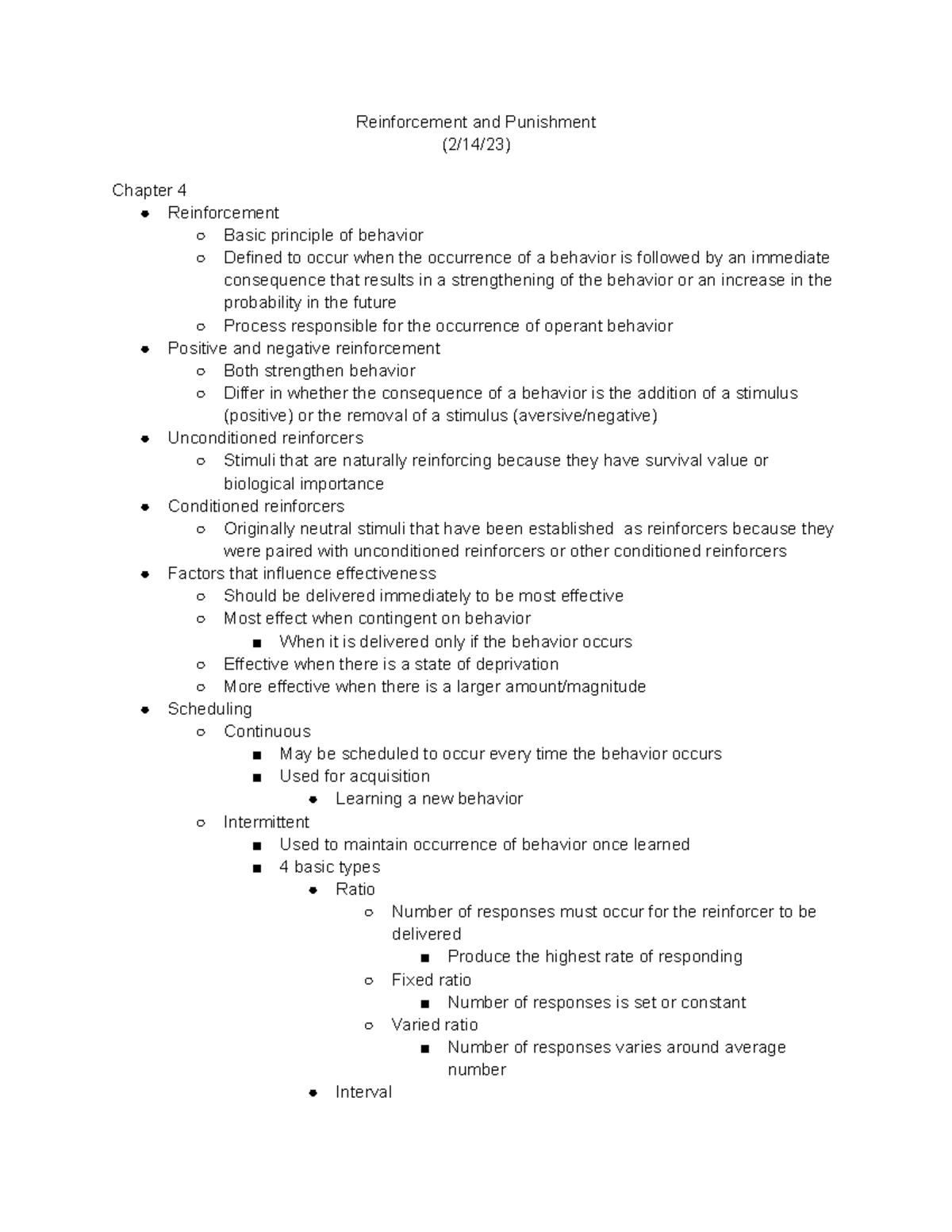 Chapter 4-6 - Reinforcement and Punishment (2/14/23) Chapter 4 ...