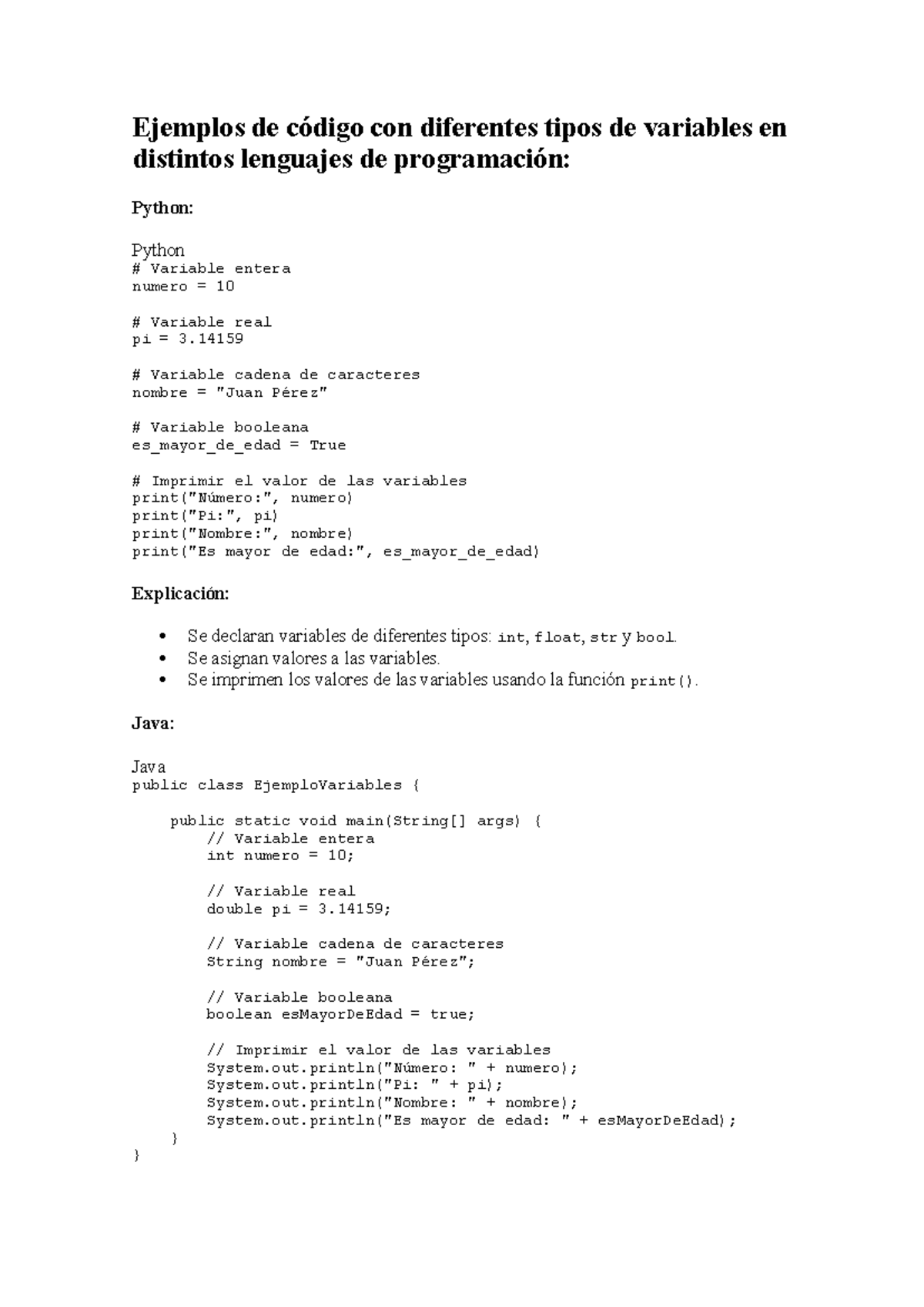 2P-Ejemplos Tipos de datos - Ejemplos de código con diferentes tipos de ...