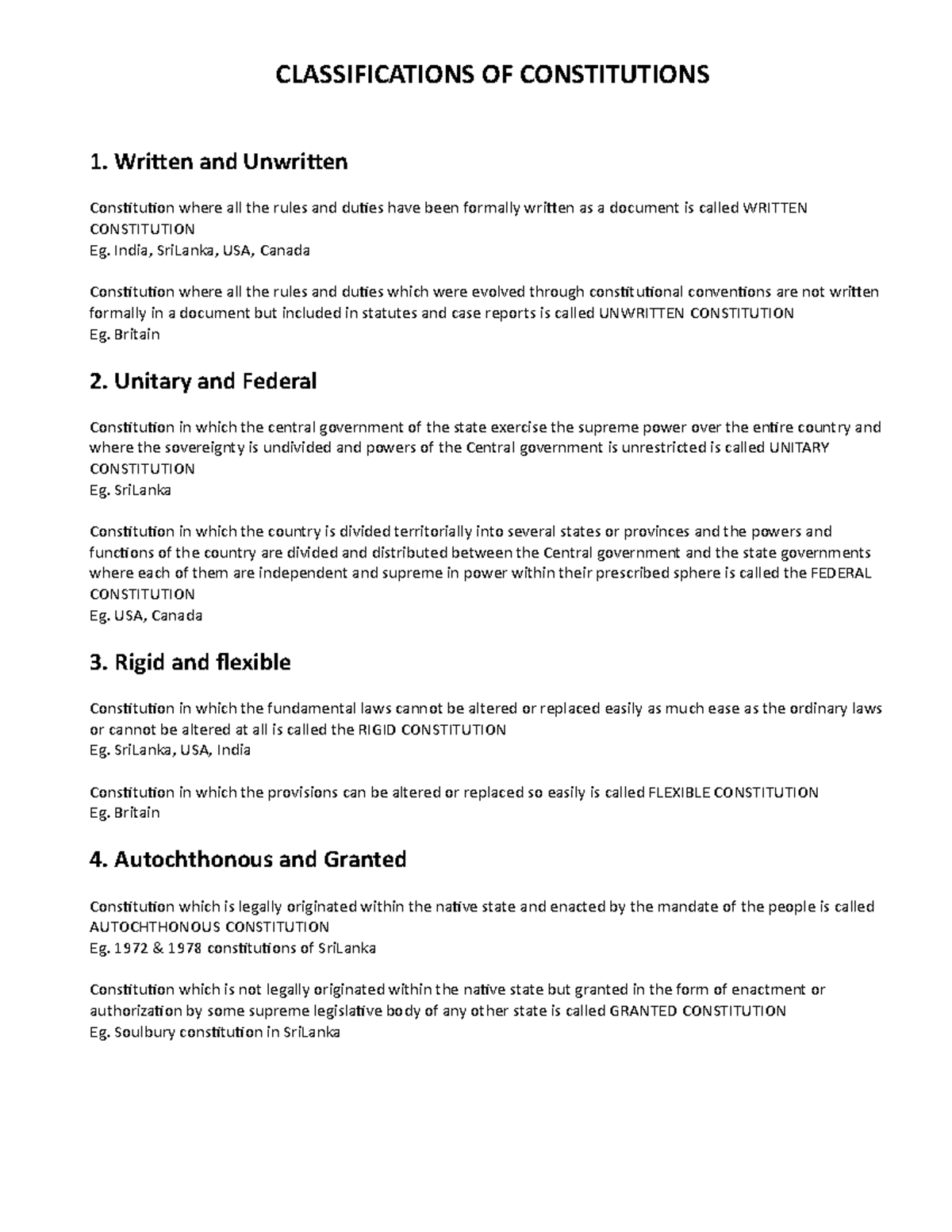 Classifications OF Constitutions - CLASSIFICATIONS OF CONSTITUTIONS 1 ...