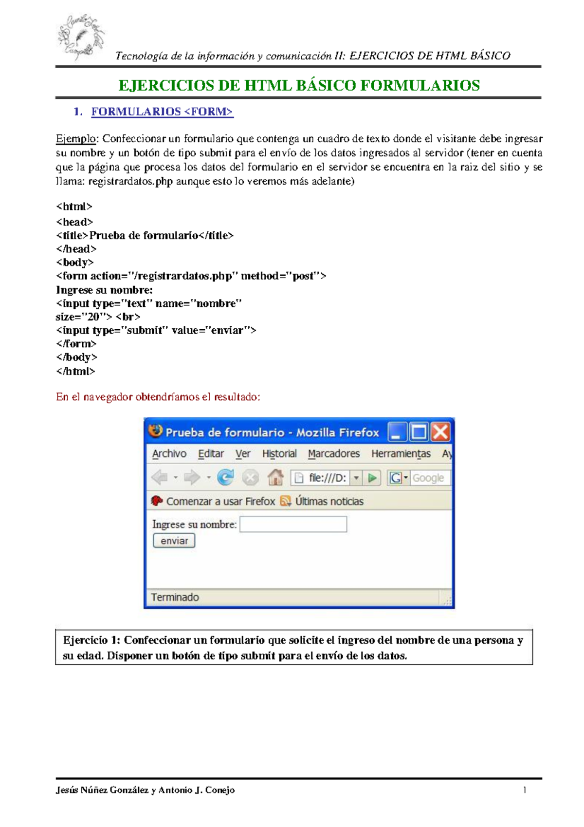 Ejercicios DE HTML Básico Formularios - EJERCICIOS DE HTML BÁSICO ...