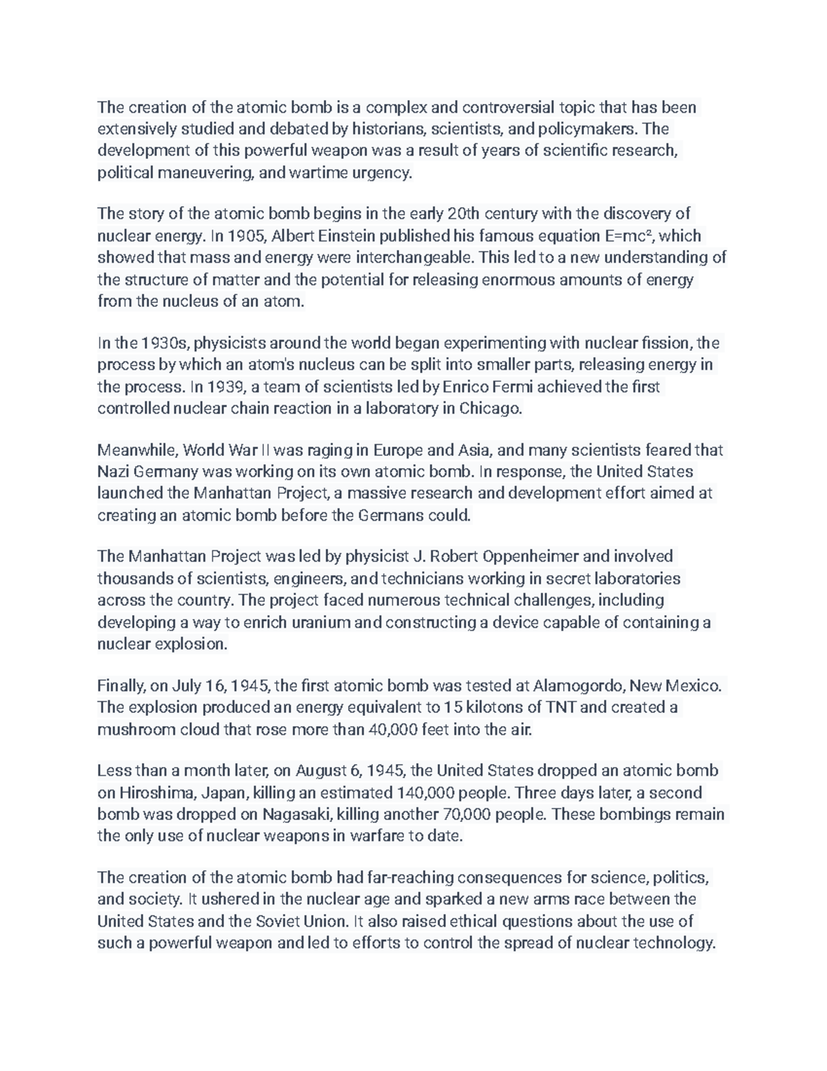 Atomic Bomb - Basically my ENGL PROF made me write random essays ...