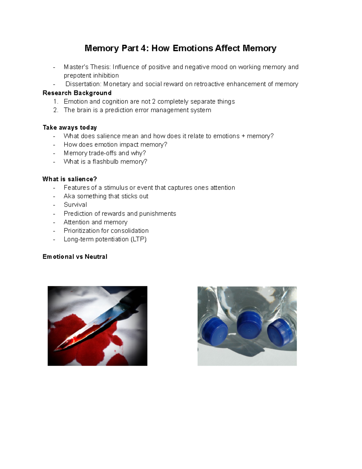 Psych Lecture 7 copy - Fall quarter - Memory Part 4: How Emotions ...