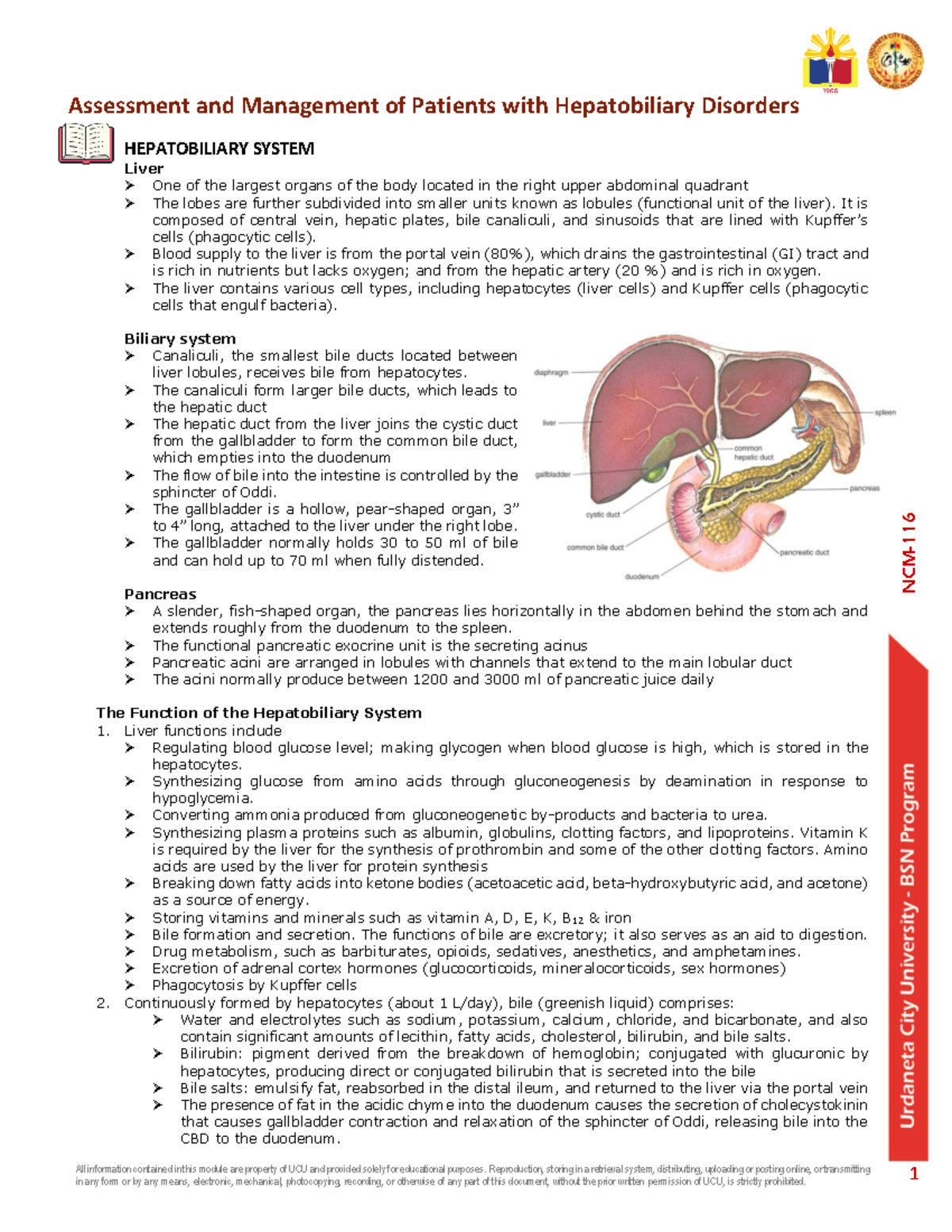 Assessment and Management of Patients with Hepatobiliary Disorders (for ...