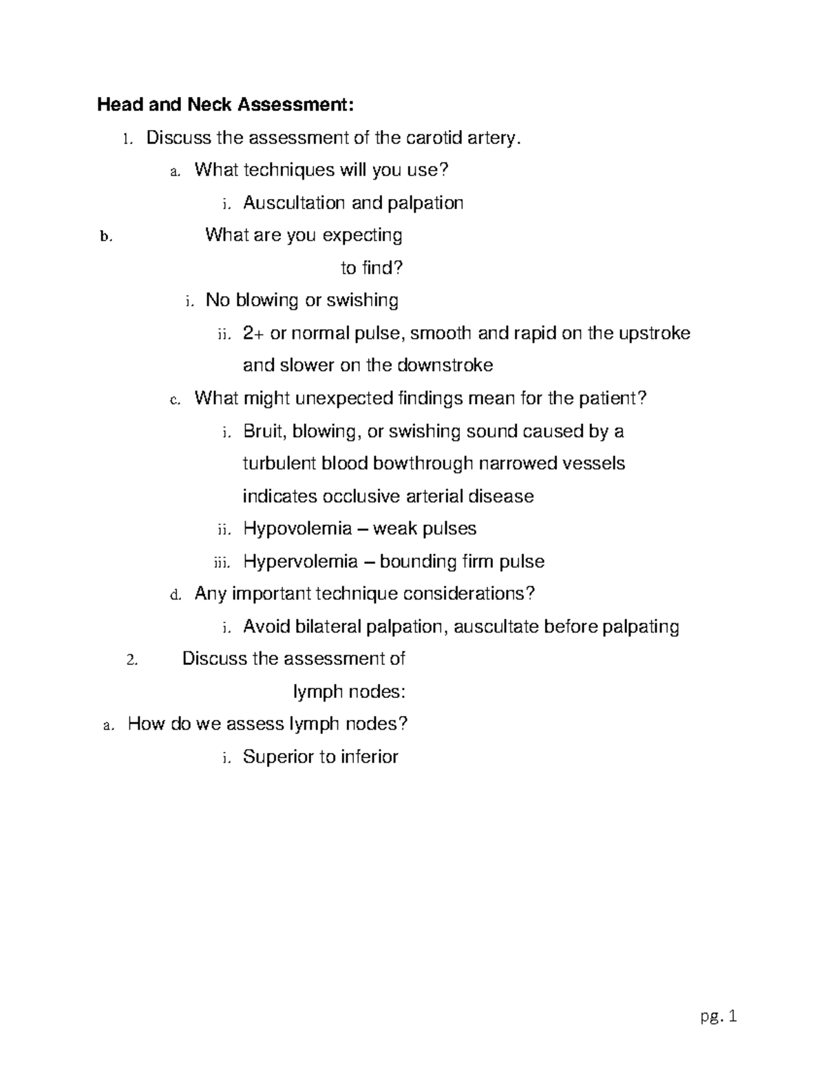 Head and Neck Assessment - Discuss the assessment of the carotid artery ...
