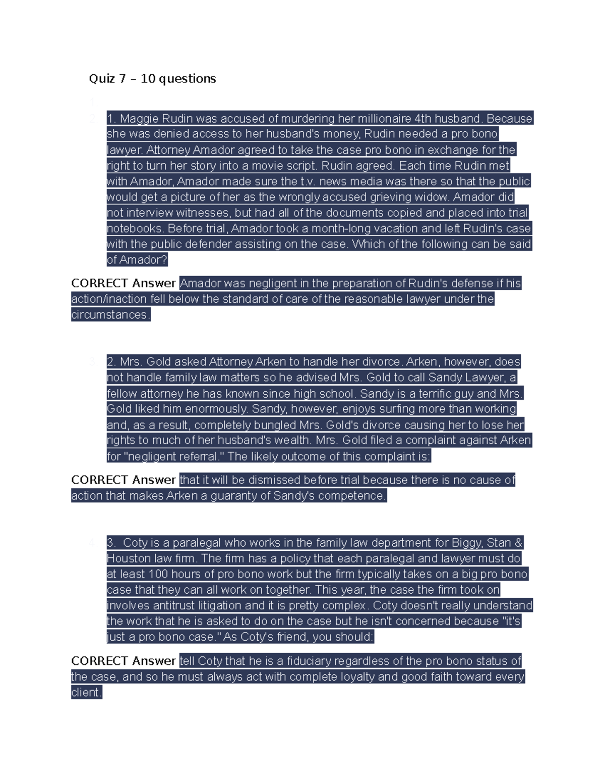 Professional Ethics Chapter 7 Quiz Questions Quiz 7 10 Questions 1