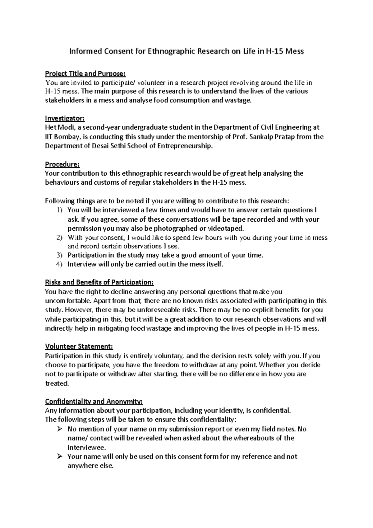 Consent form ENT612 - Informed Consent for Ethnographic Research on ...