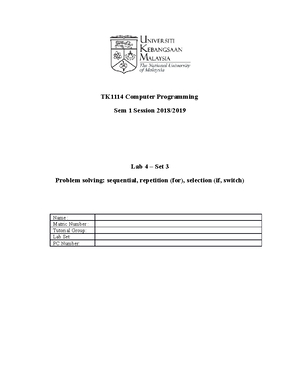 Tutorial 3 - for if switch - Tutorial 3 Repetition and Selection Structure (for1, if2, switch ...