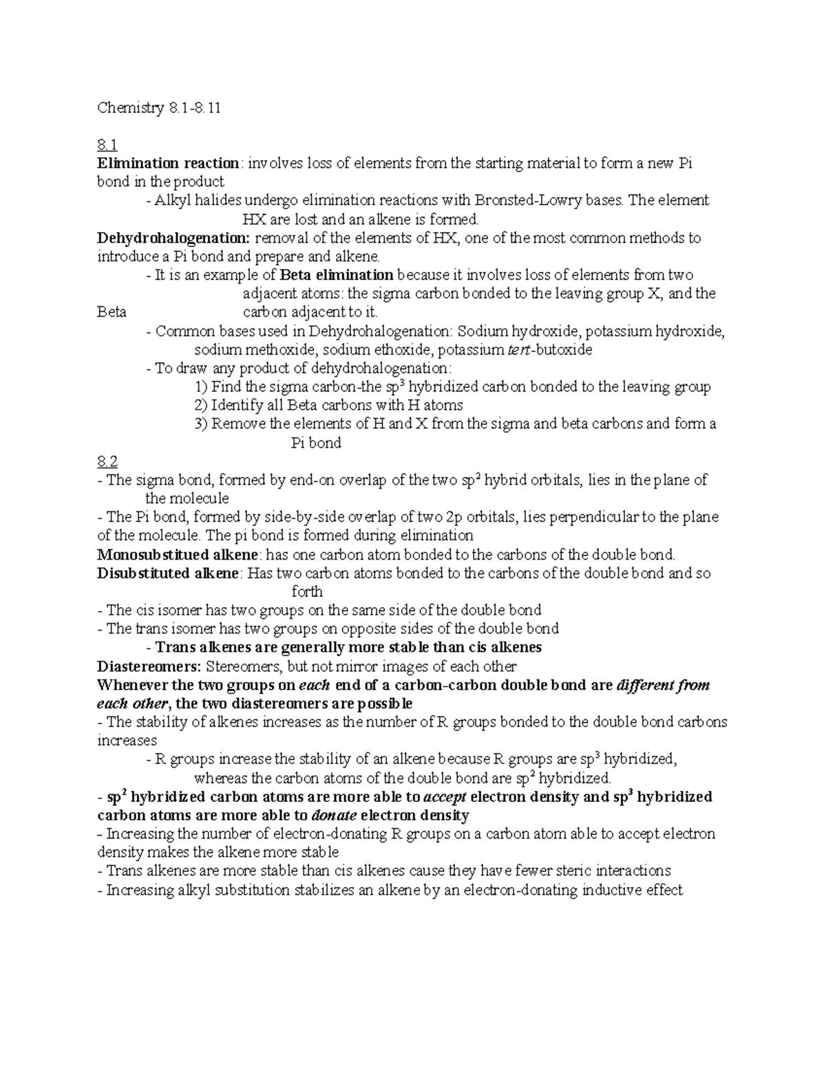Organic Chemistry chapter 8 - Chemistry 8-8. Elimination reaction ...