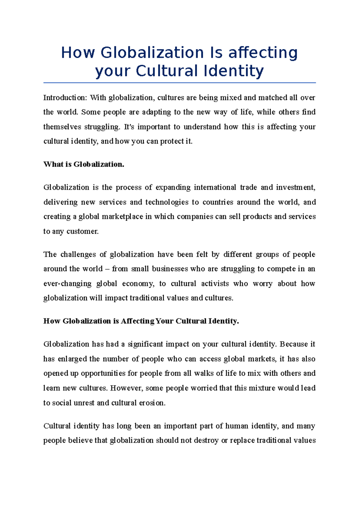 How Globalization Is affecting your Cultural Identity - How ...