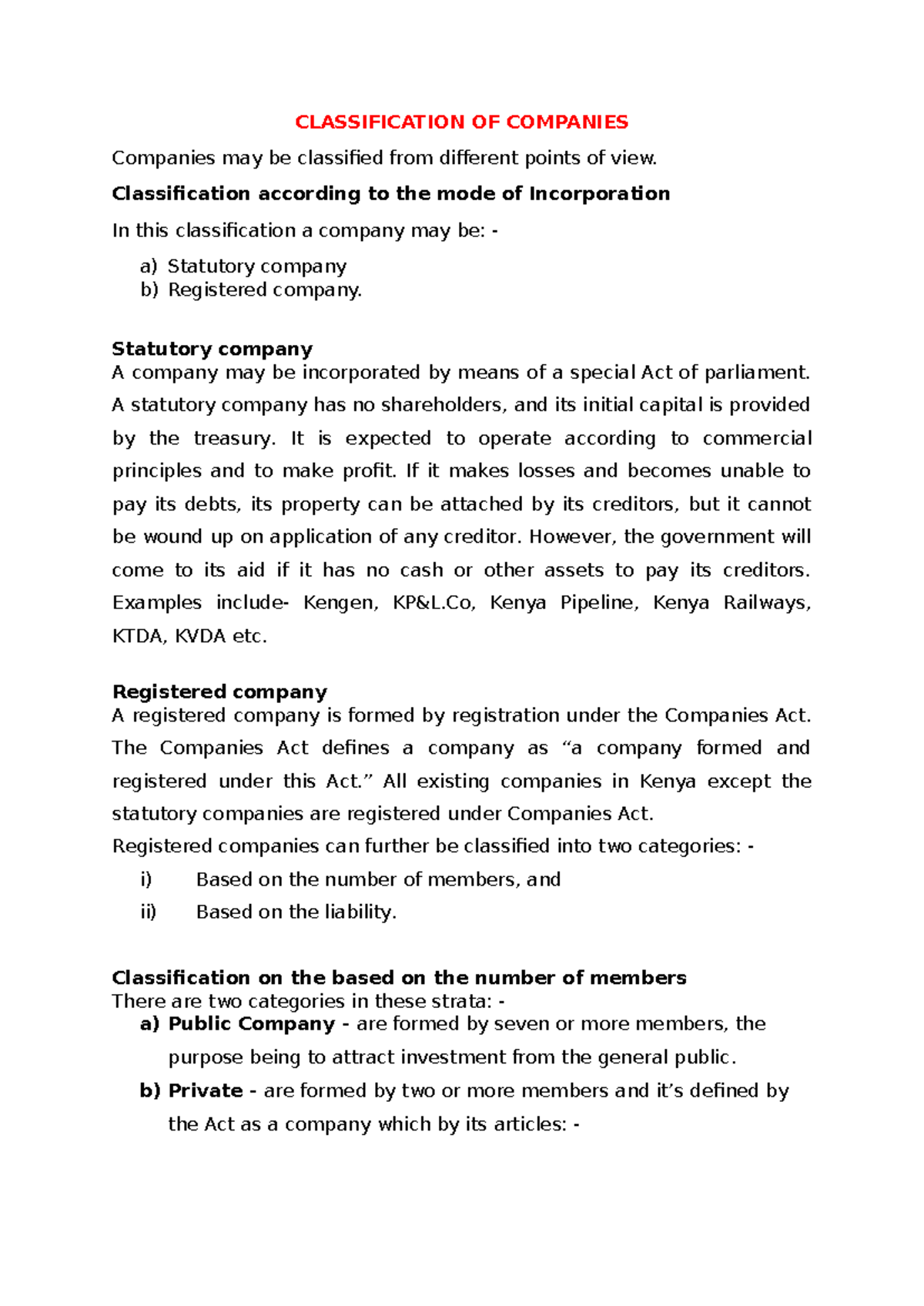 Classification of Companies - CLASSIFICATION OF COMPANIES Companies may ...