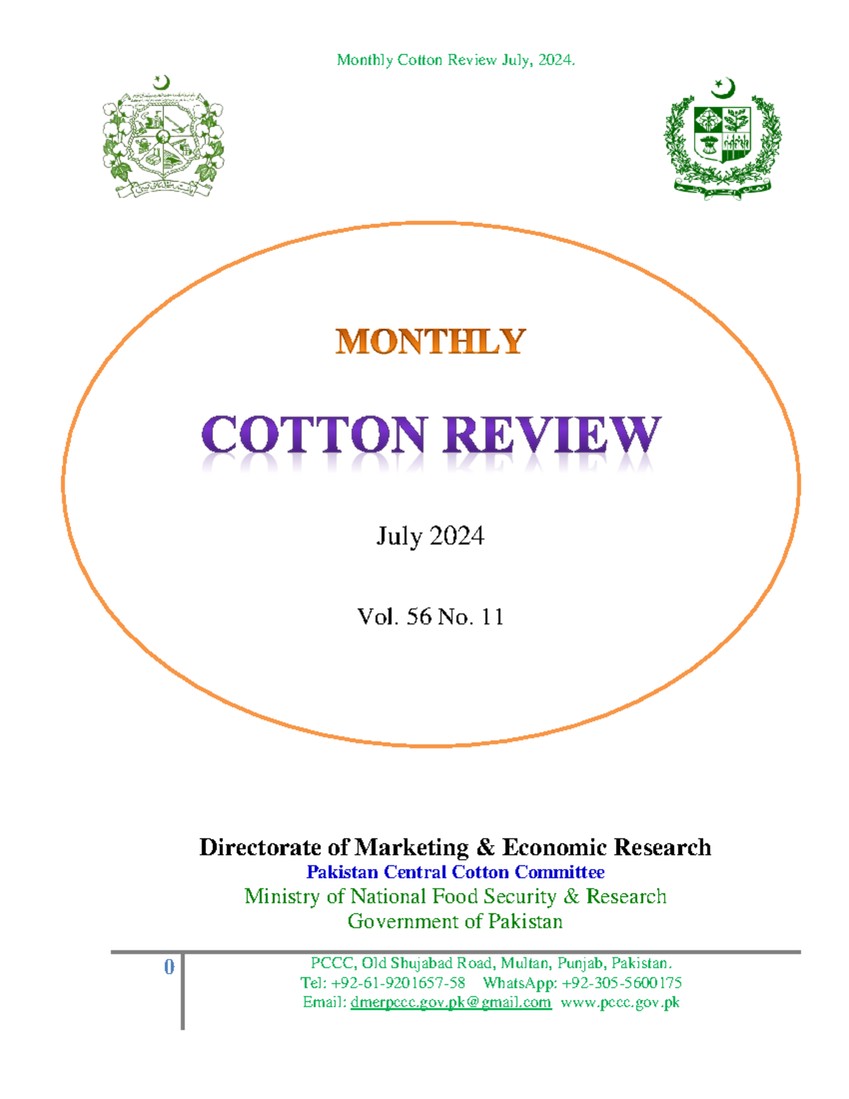Monthly Cotton Review July 2024 - 0 PCCC, Old Shujabad Road, Multan ...