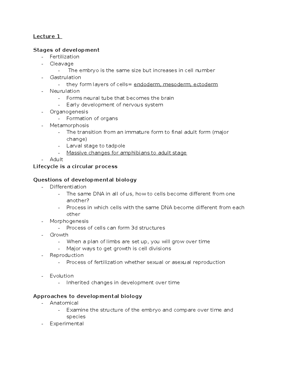 BIO Final EXAM - developmental biology lab write up - Lecture 1 Stages ...