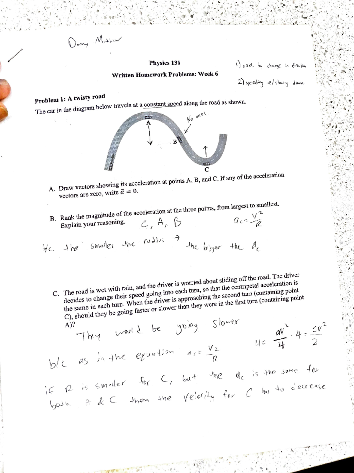 Wrtn Hw Week 6 - Physics Written Homework 6 - Danny Mother Physics 131 ...