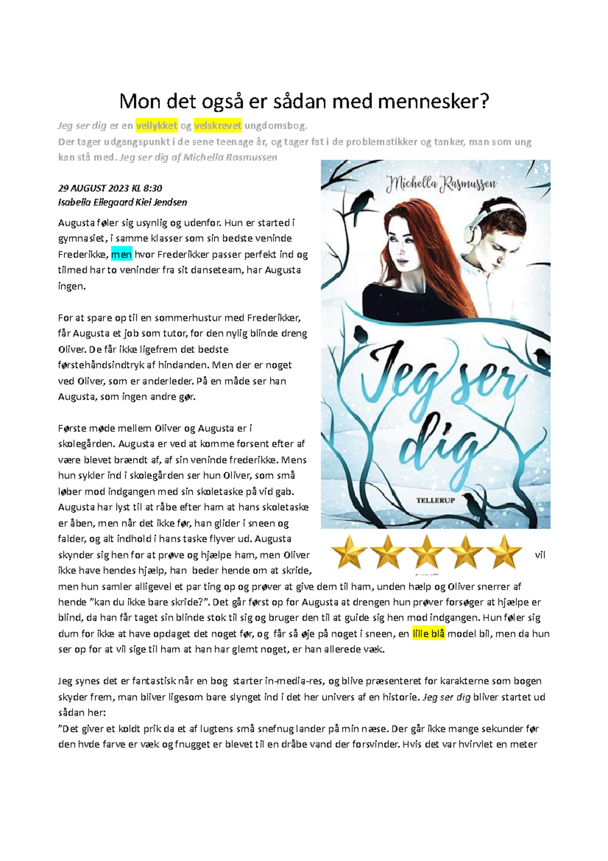 Jeg ser dig - dette er en anmeldelse af værket jeg ser dig af michella ...