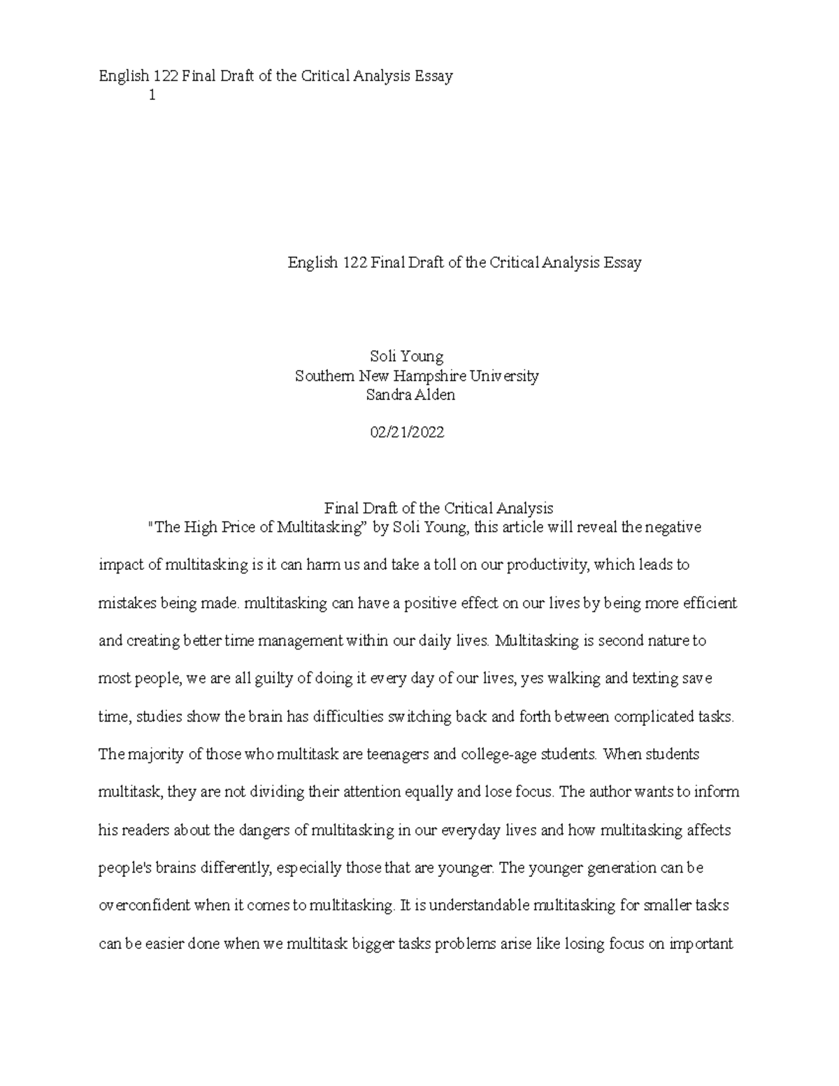Report (9) (1) (1) - Grade: b - English 122 Final Draft of the Critical ...