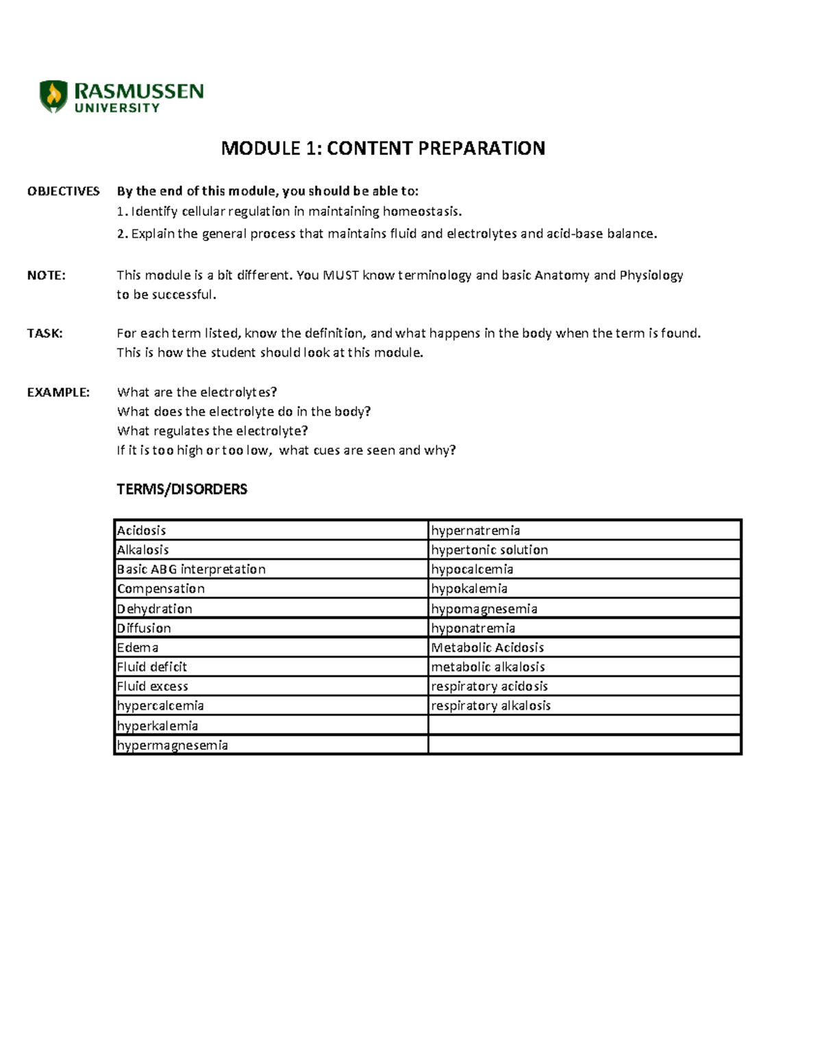 Module 1 Patho - outline terms - OBJECTIVES By the end of this module ...