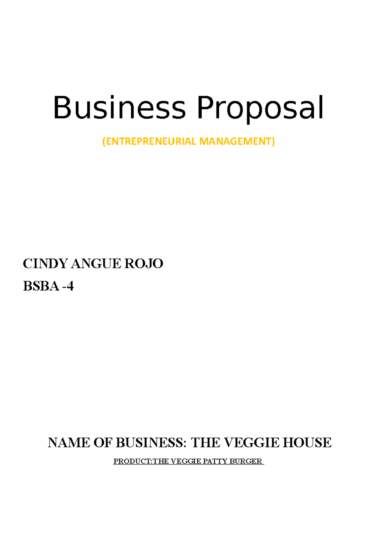 Business aaaaProposal - Business Proposal (ENTREPRENEURIAL MANAGEMENT ...