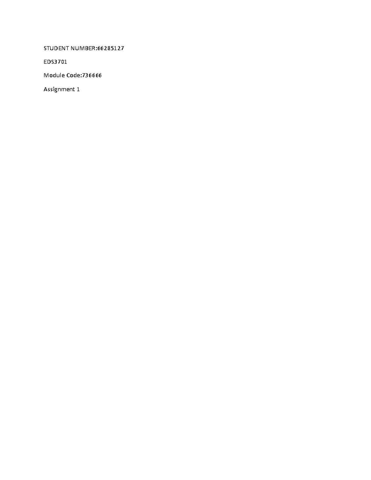 Document - STUDENT NUMBER: EDS Module Code: Assignment 1 learning is an ...