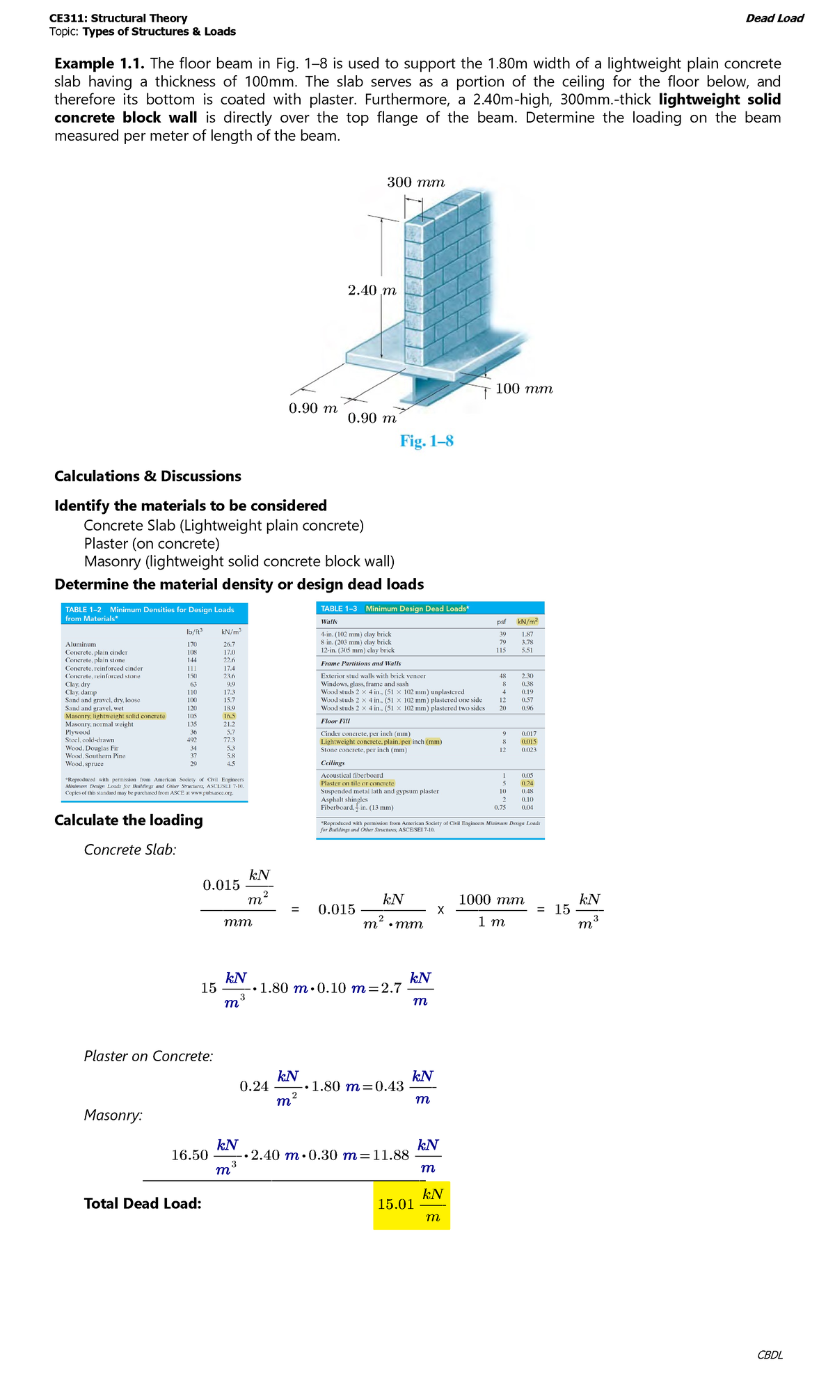 Example 1.1 (SI): Load Analysis - Civil Engineering - Studocu