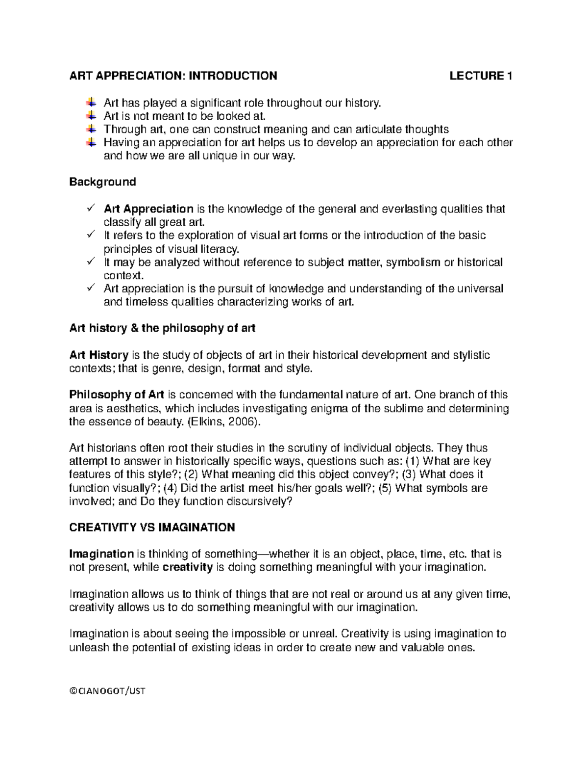 ART APP Reviewer - Prelims - ©CIANOGOT/UST ART APPRECIATION ...