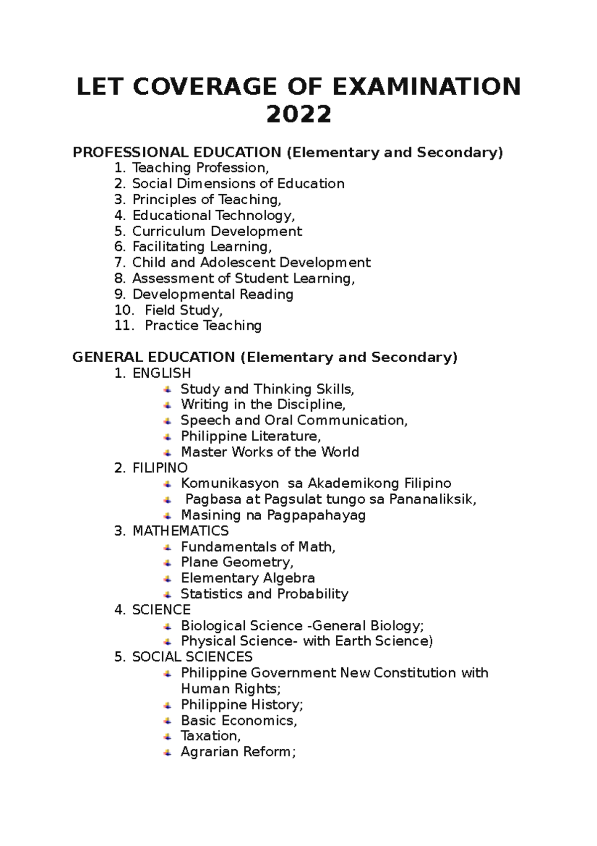 LET Coverage OF Examination 2022 - LET COVERAGE OF EXAMINATION 2022 ...