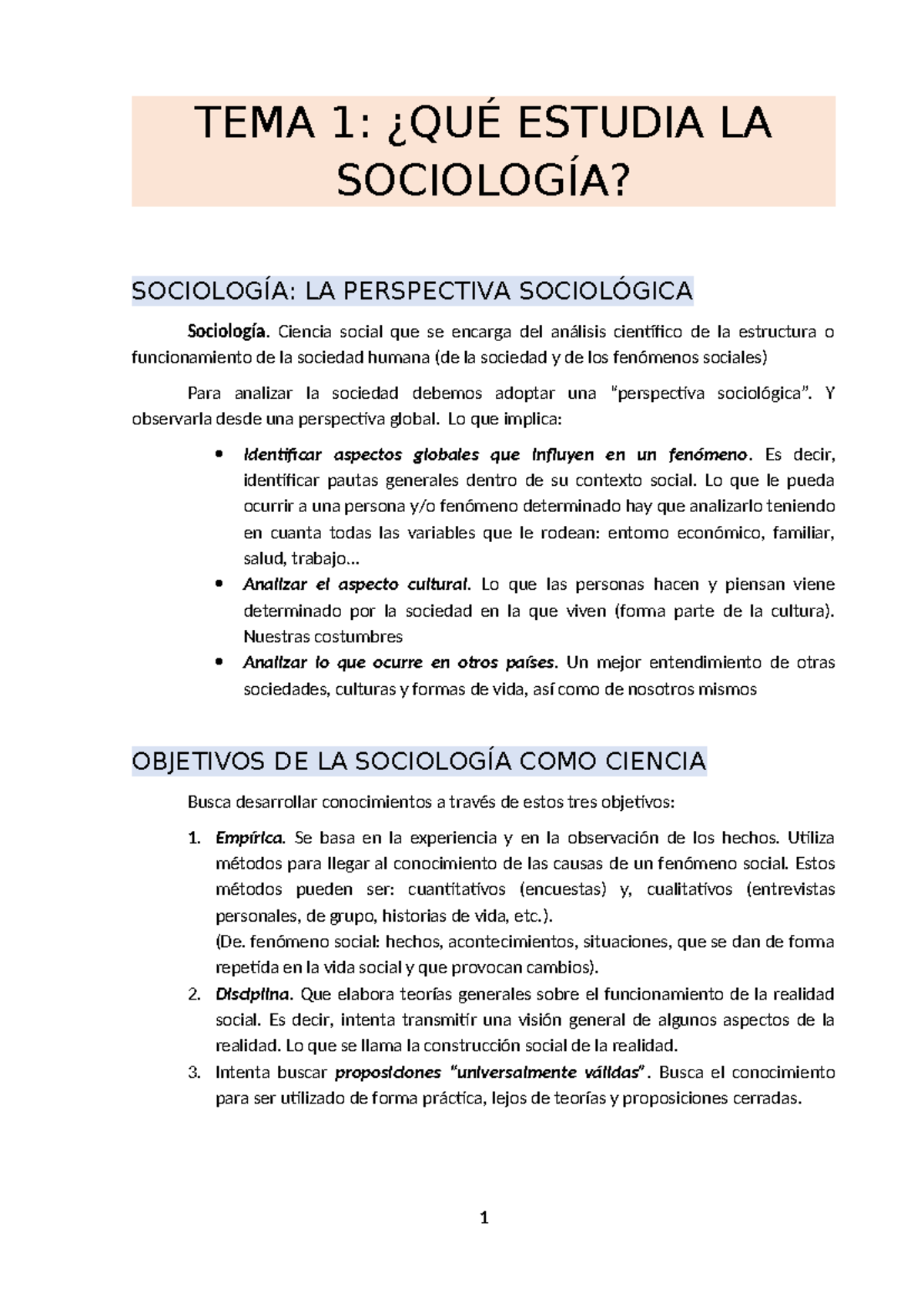 Apuntes Sociología de la Educación - TEMA 1: ¿QUÉ ESTUDIA LA SOCIOLOGÍA ...