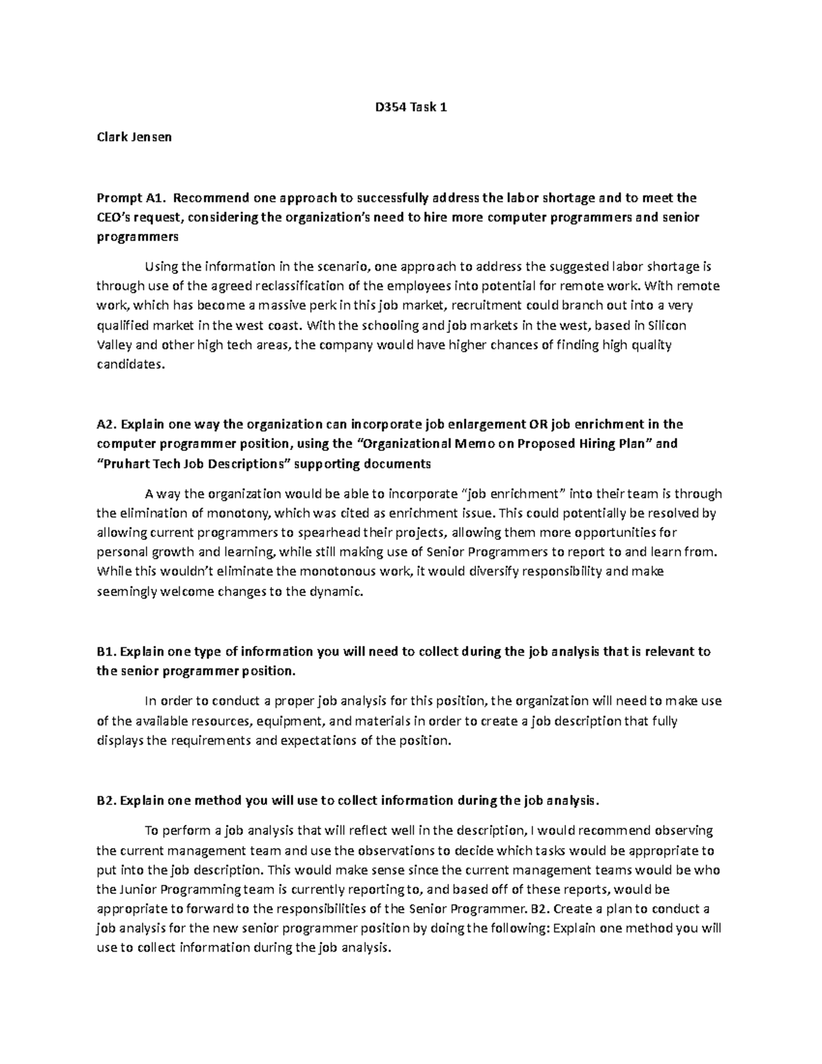 D354 Task 1 - Study guide and tips on D354 - D354 Task 1 Clark Jensen ...