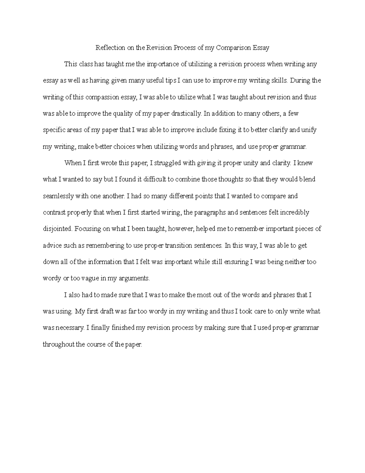 Reflection on Comparison Essay - Reflection on the Revision Process of ...