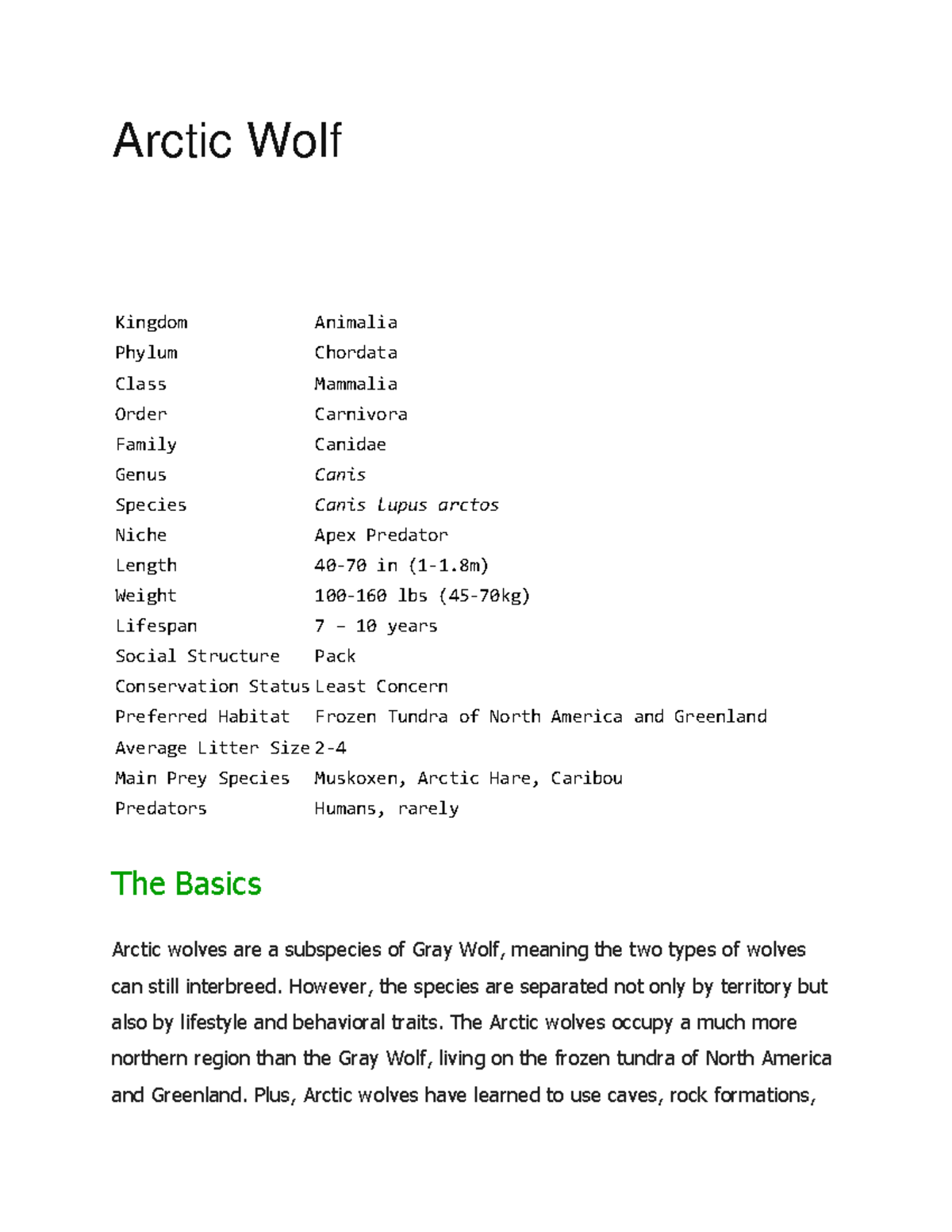 Arctic Wolf - Arctic Wolf Kingdom Animalia Phylum Chordata Class ...