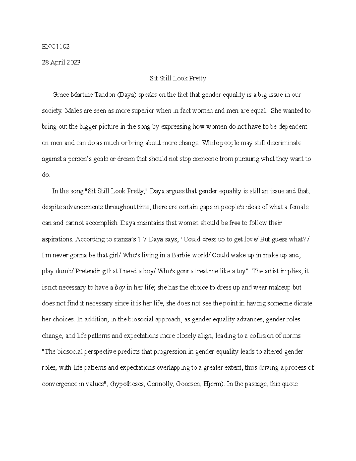 Sit still look pretty - RSA essay - ENC 28 April 2023 Sit Still Look ...
