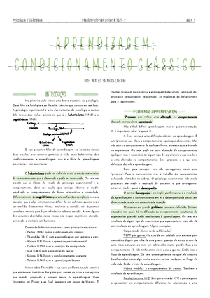Aula 4 - Fenômenos relacionados ao condicionamento clássico ...