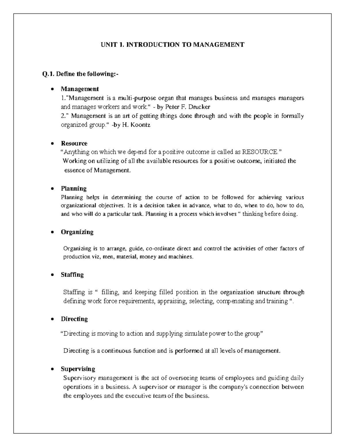 UNIT 1. Introduction TO Management - UNIT 1. INTRODUCTION TO MANAGEMENT ...