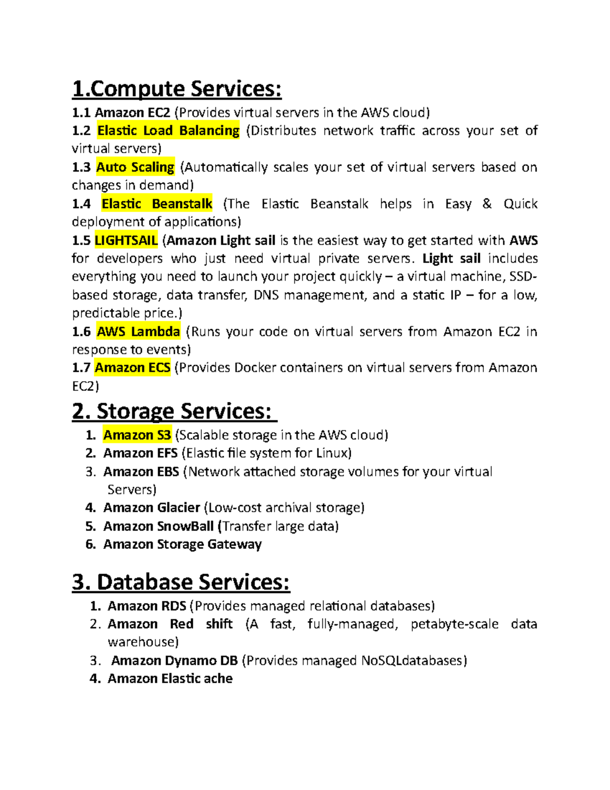 AWS- Syllabus - 1 Services: 1 Amazon EC2 (Provides virtual servers in the AWS cloud) 1 Elastic ...