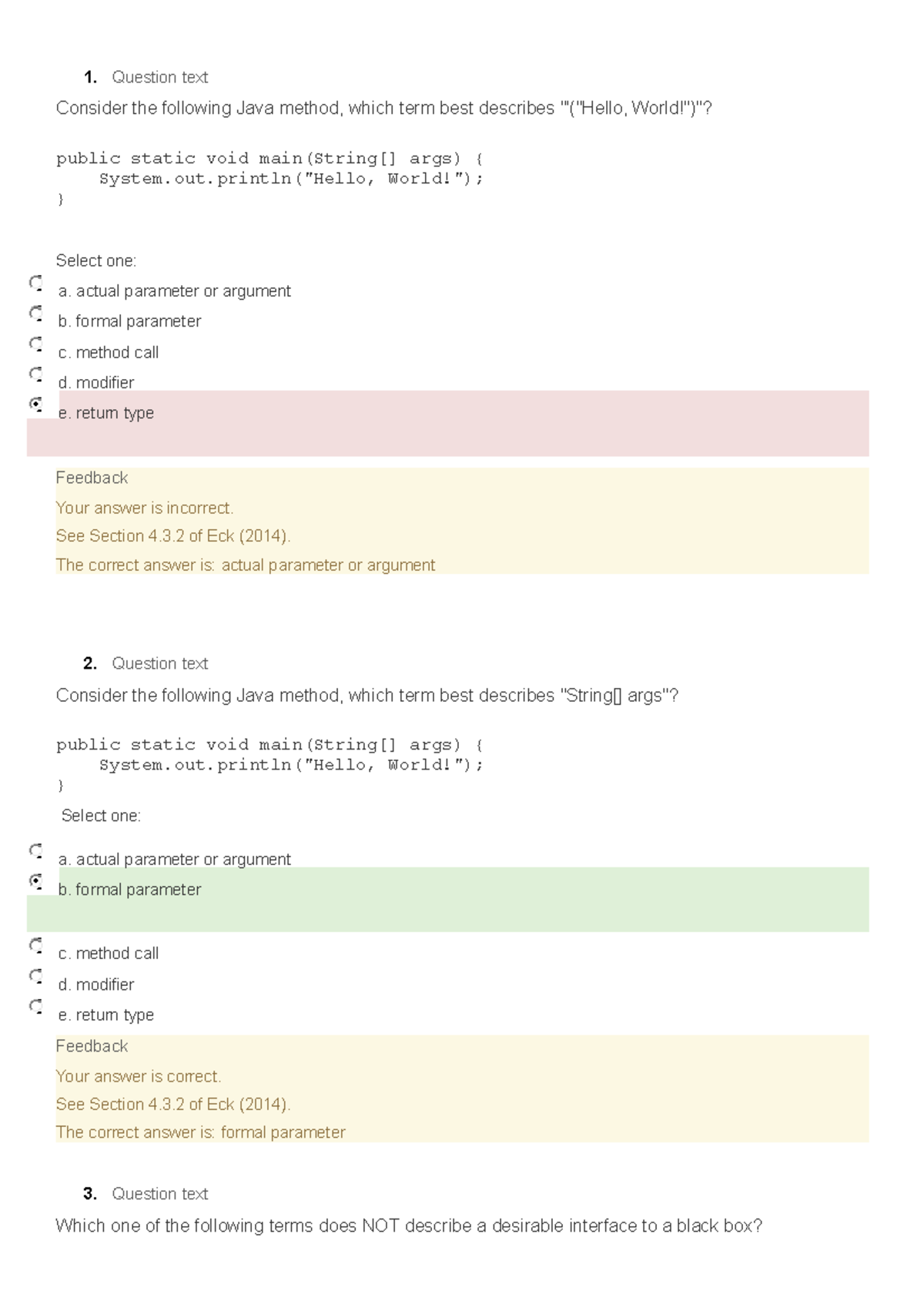Self Quiz Unit 3 - a mixture of three different self quizzes - 1 ...