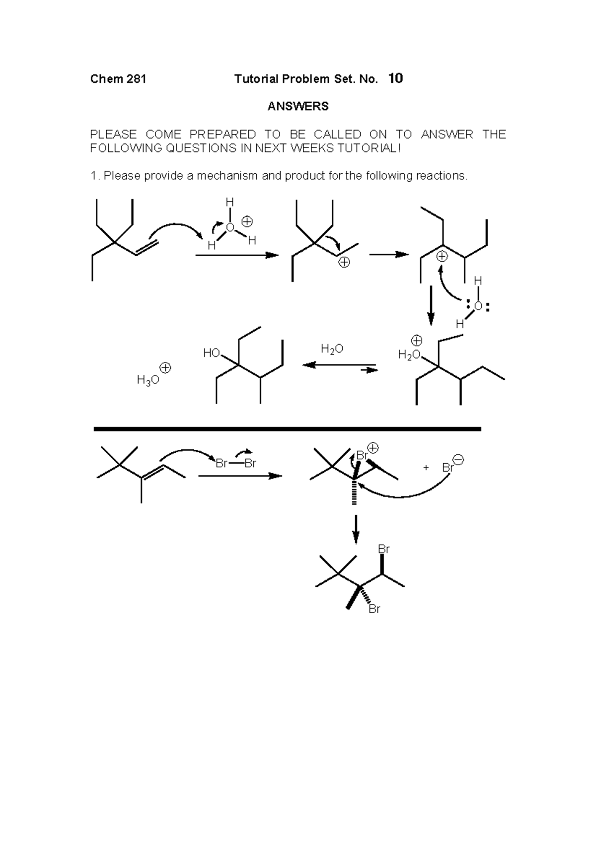 Tutorial 10A - CHEM 281 - Chem 281 Tutorial Problem Set. No. 910 ANSWERS PLEASE COME PREPARED TO ...