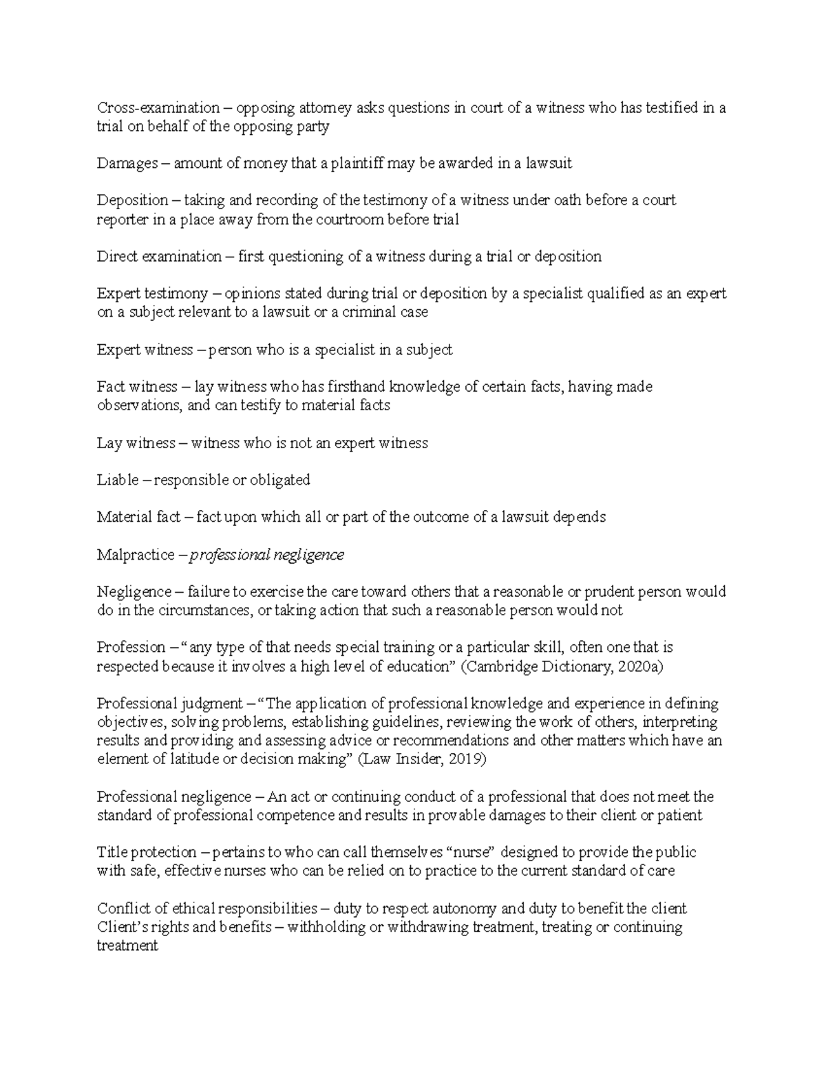 CH7 terms - Nursing chapter 7 notes - Cross-examination – opposing ...