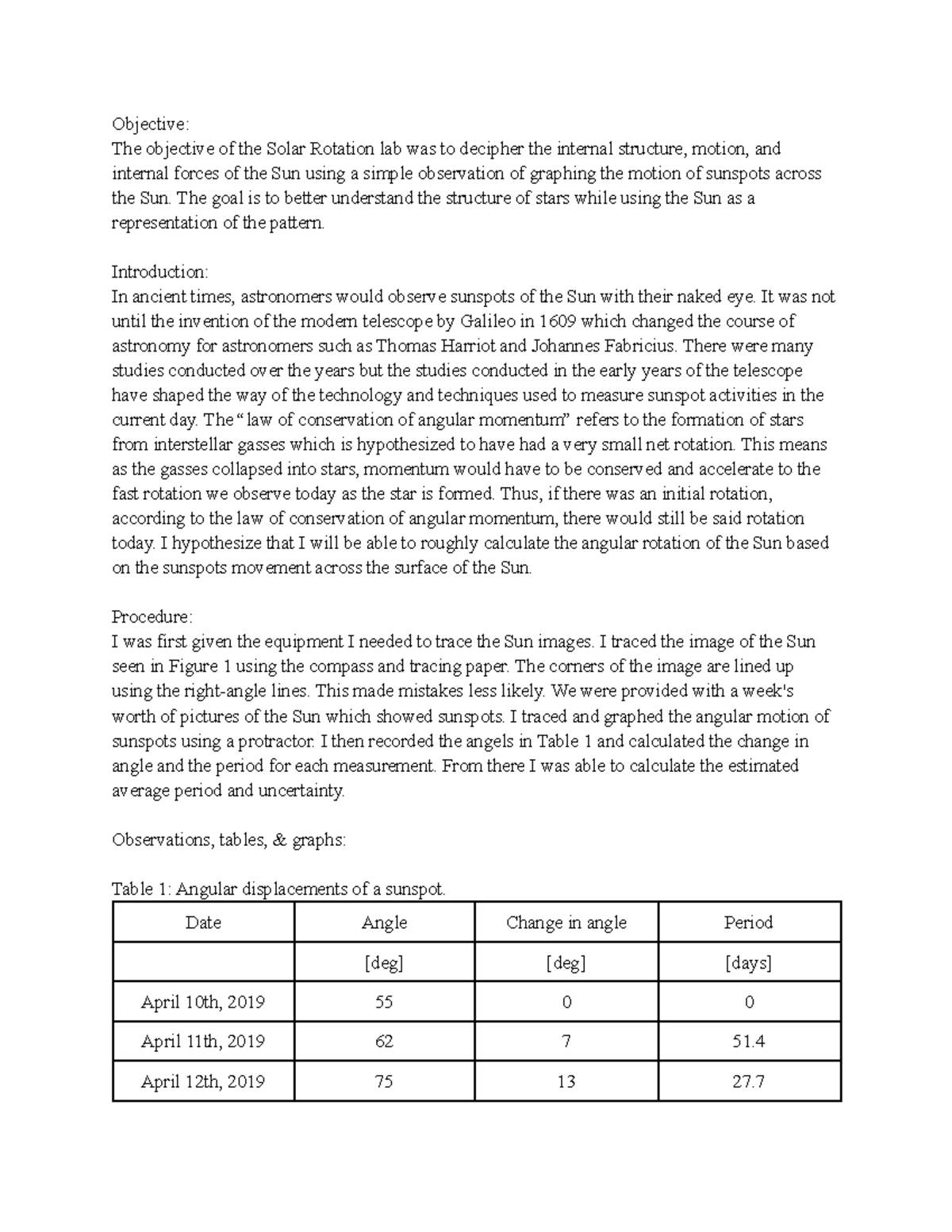 Lab 3 - Solar Rotation - Lab notes - Objective: The objective of the ...